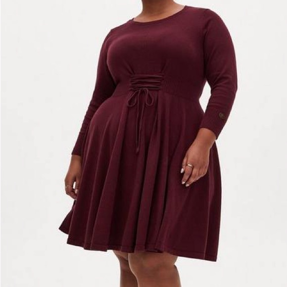 torrid | Dresses | Torrid Outlander Burgundy Lace Front Sweater Midi ...